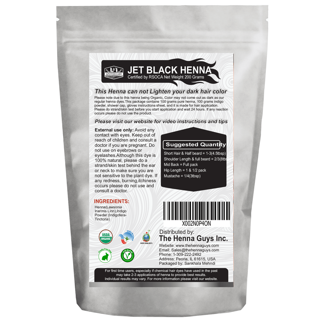Organic Jet Black Henna Hair Dye - Organic Black Hair Dye - The Henna Guys